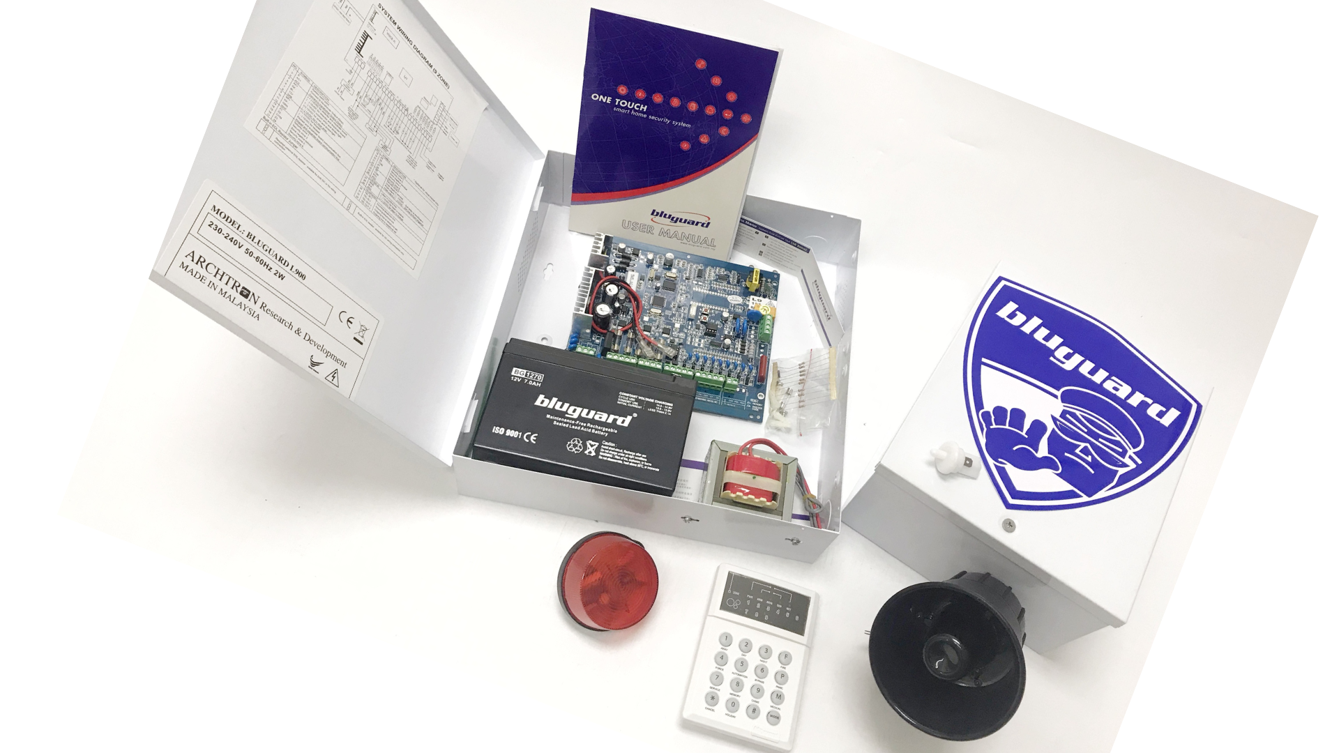 Bluguard Security Burglar Wired Alarm LED Keypad L9 Set 8 +1 Zone Home ...