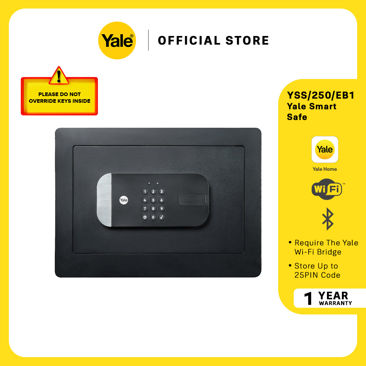 Yale Smart Safe Box YSS/250/EB1 - Bluetooth/ WiFi/ 25 PIN Code/ Yale ...