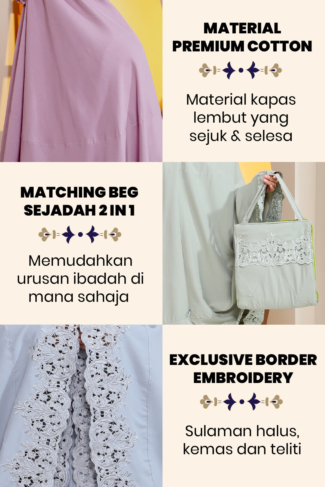Telekung Rawdah •Aneesa Series{FREE Beg 2in1 Mini Sejadah} | Telekung ...