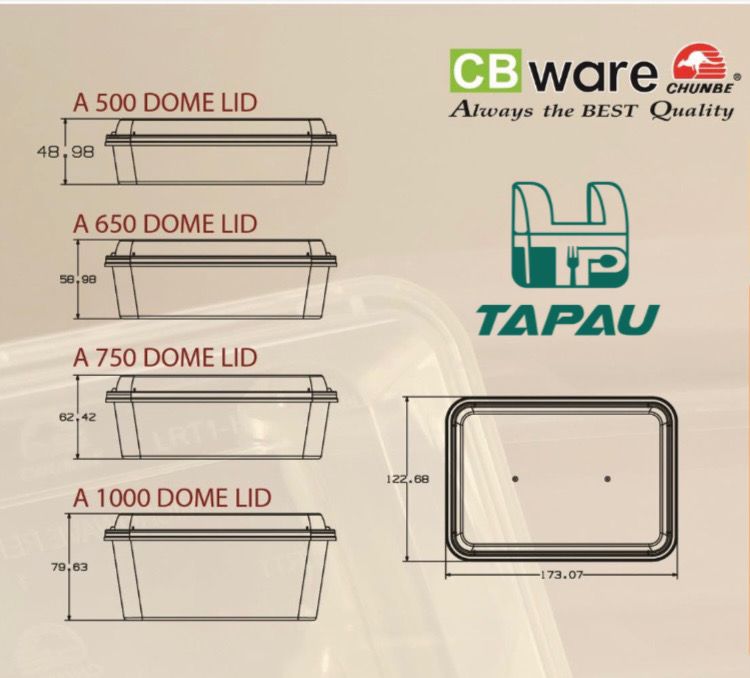 TAPAU - CHUNBE " DOME LID " A1000 (25 Sets) 1000 Rectangular Microwave ...