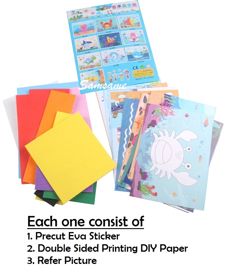 NEW 2 IN 1 [COLORING + EVA Sticker] Kid Art Craft Early Learning Gift ...