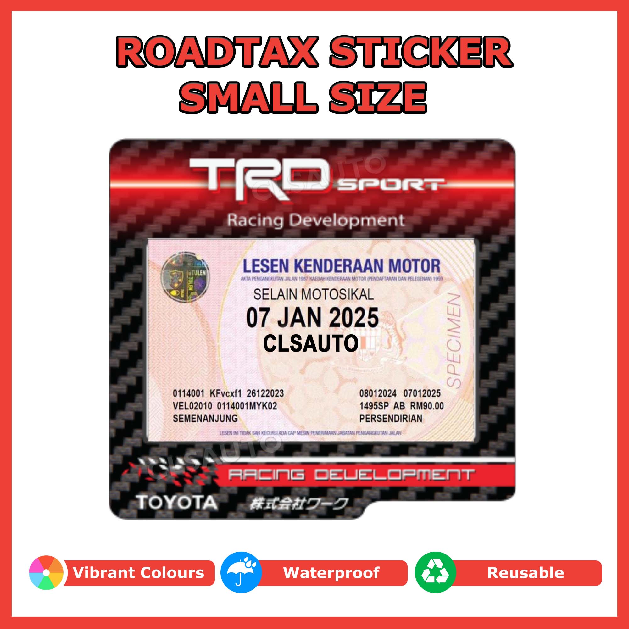 Toyota Roadtax Sticker Small Pelekat Rotex Kereta Rotax Cover Casing ...