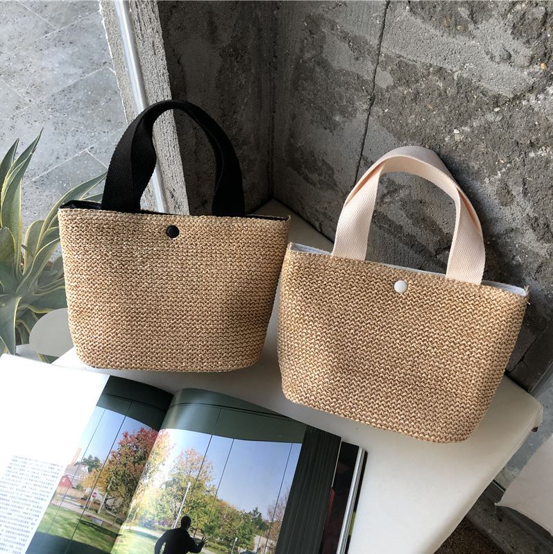Handmade Woven Handbag for Women - Casual Straw Top Handle Bag, Beach ...