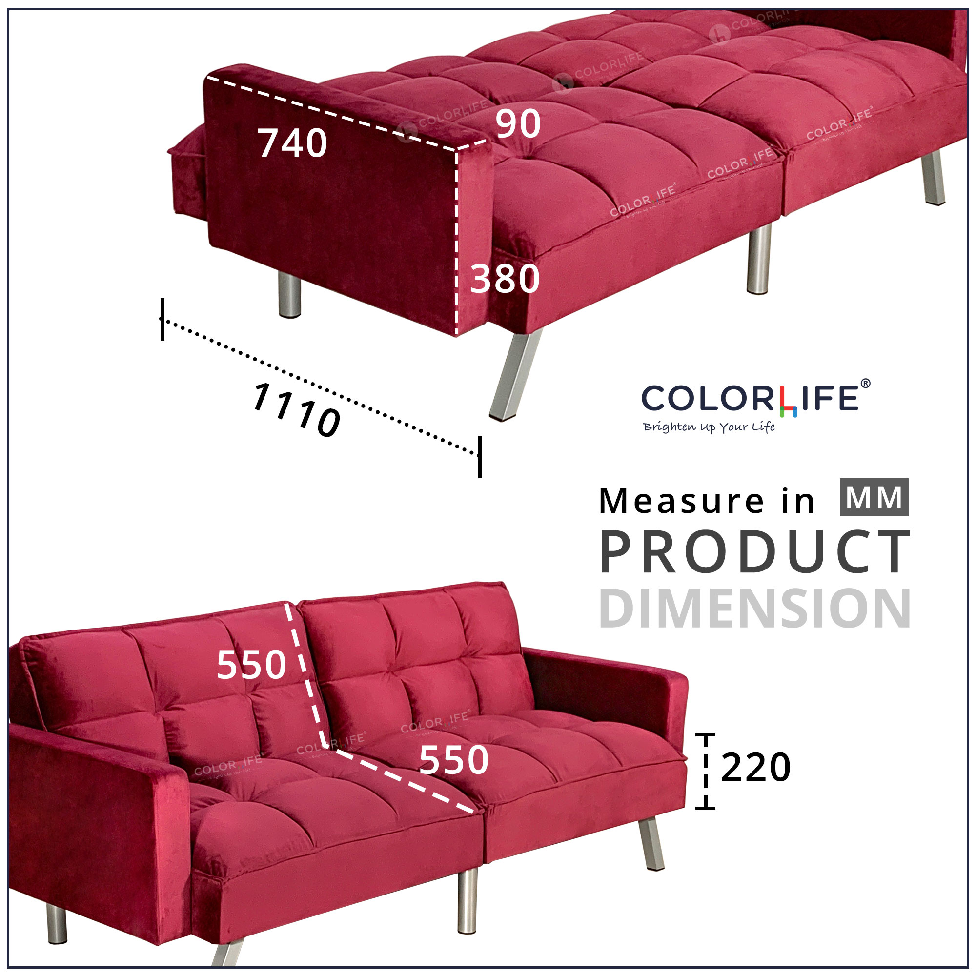 Colorlife 4 Seater Sofa Bed (Rainee/Comfi/Toffi) / Living Room Sofa ...