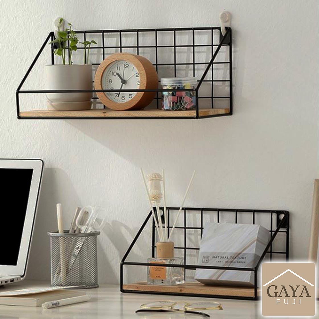 Rak Organizer Iron Wooden Decorative Wall Shelf Storage Rack ...