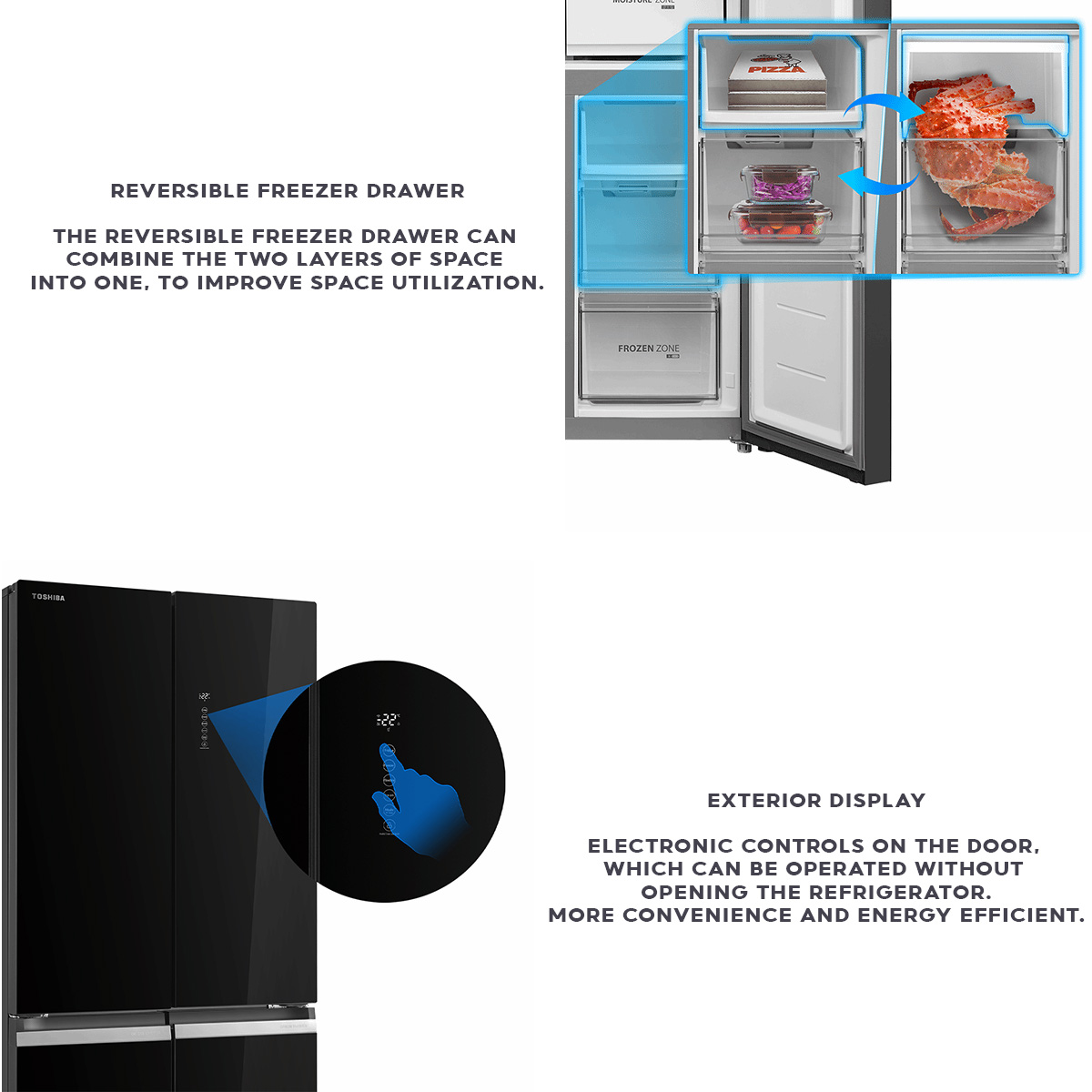 Toshiba Multi Door Origin Inverter Refrigerator - Glass Black (580L) GR ...