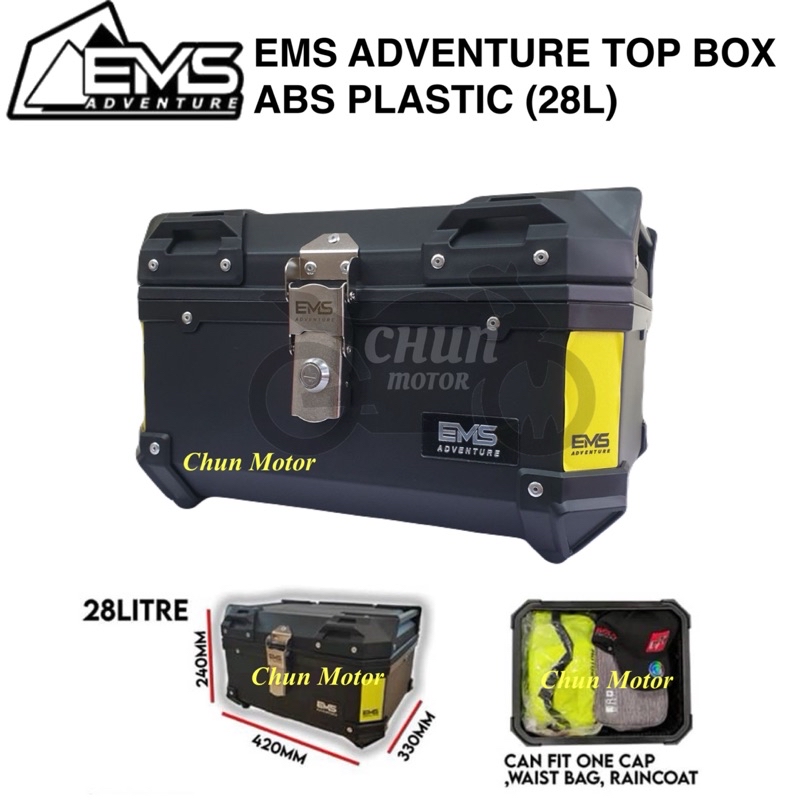 EMS Adventure Top Box 28L 35L 45L / Box Besar Motorcycle EMS BOX ABS(Same Aluminum Design ...