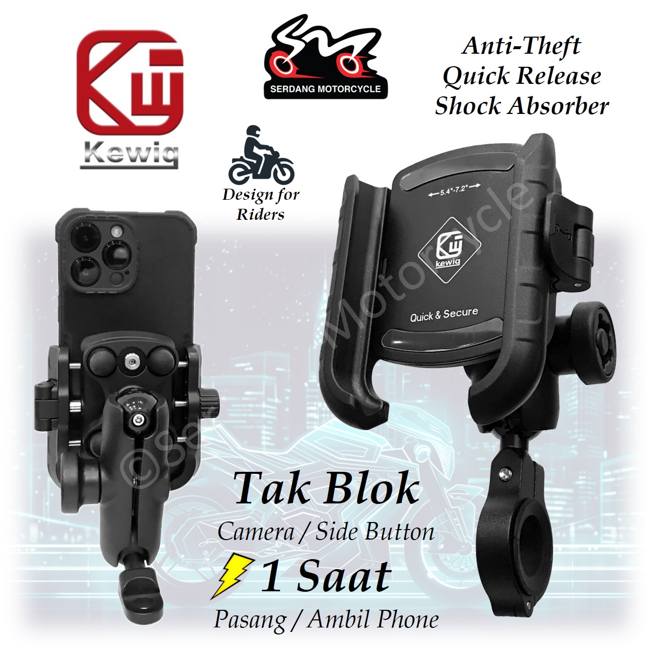 KEWIG M8SP Anti Vibration Phone Holder Motorcycle Theft Handphone Bike ...