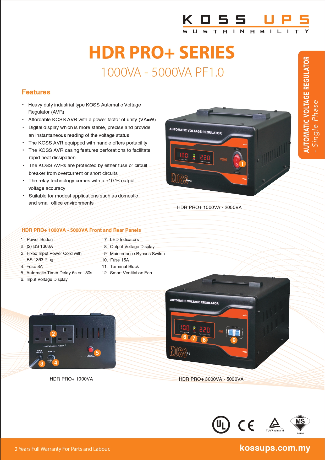 KOSS AVR HDR PRO 1000+ 1000VA / HDR PRO 2000+ 2000VA / HDR PRO 3000 ...