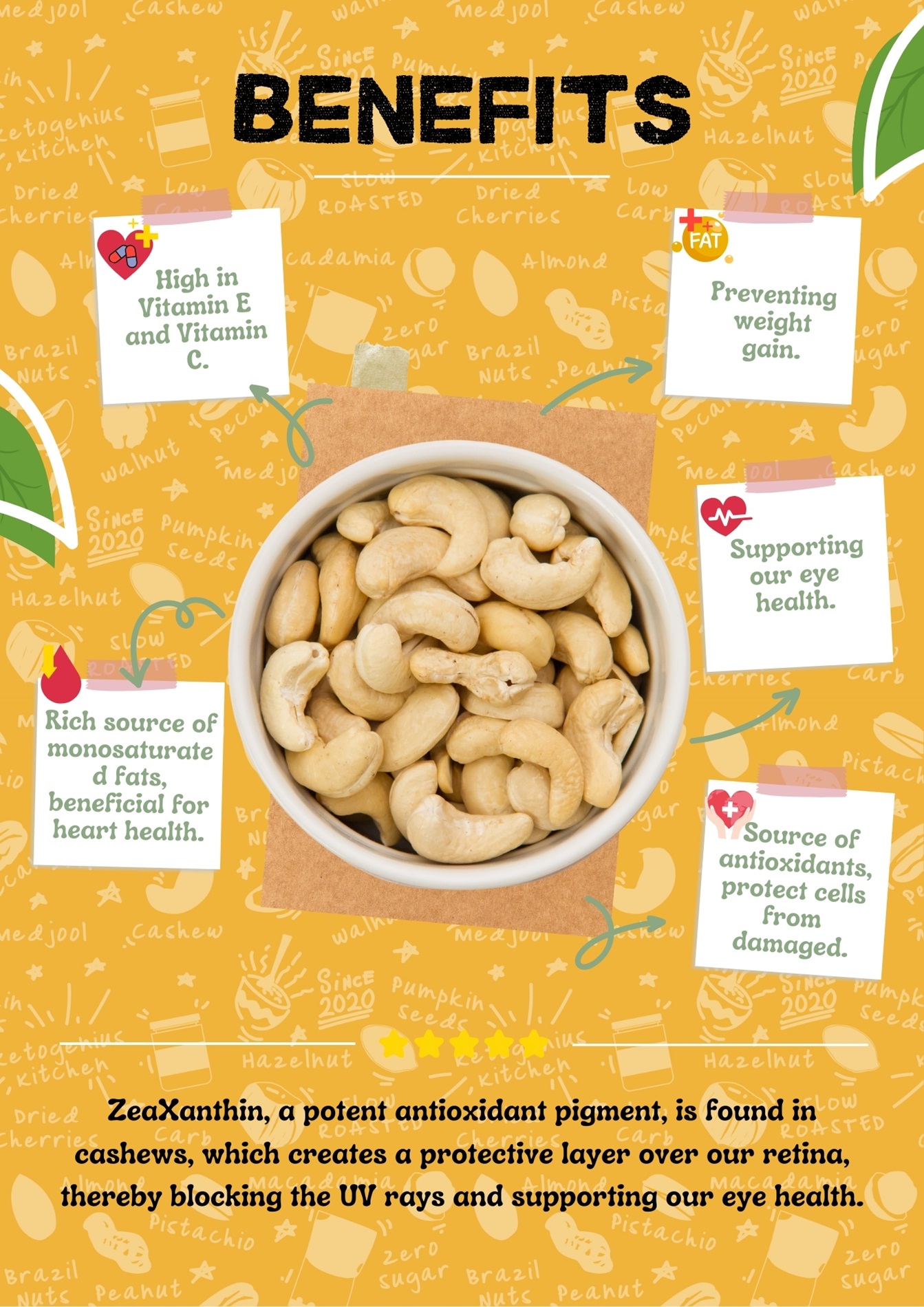 Ketogenius Kitchen Unsalted Slow Roasted Cashew (110g/250g/500g)- Healthy Snacks, Roasted Upon ...