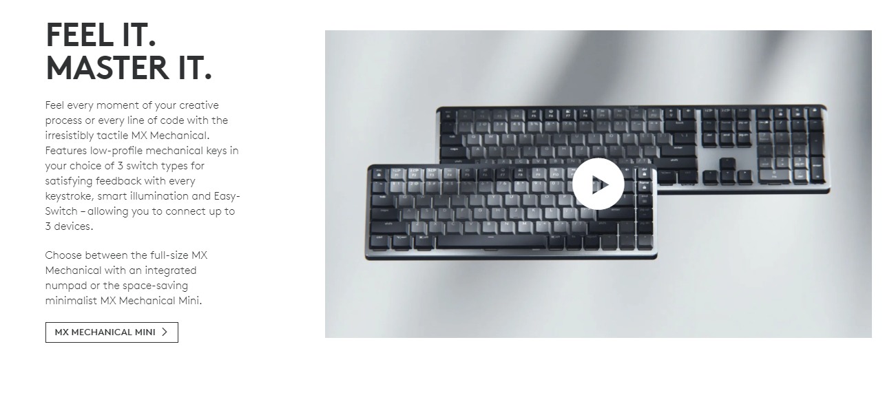 Logitech MX MECHANICAL Clicky / Linear / Tactile Switches Wireless ...