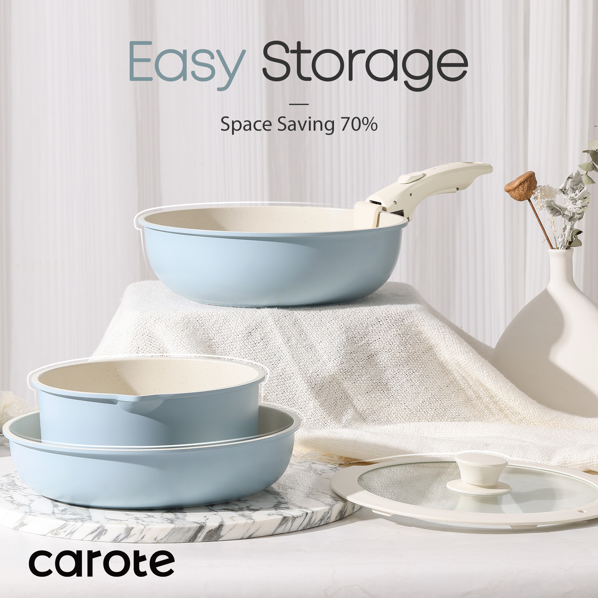 Carote Nonstick Cookware Set Gradient Blue 11Pcs Handle Removable Non ...