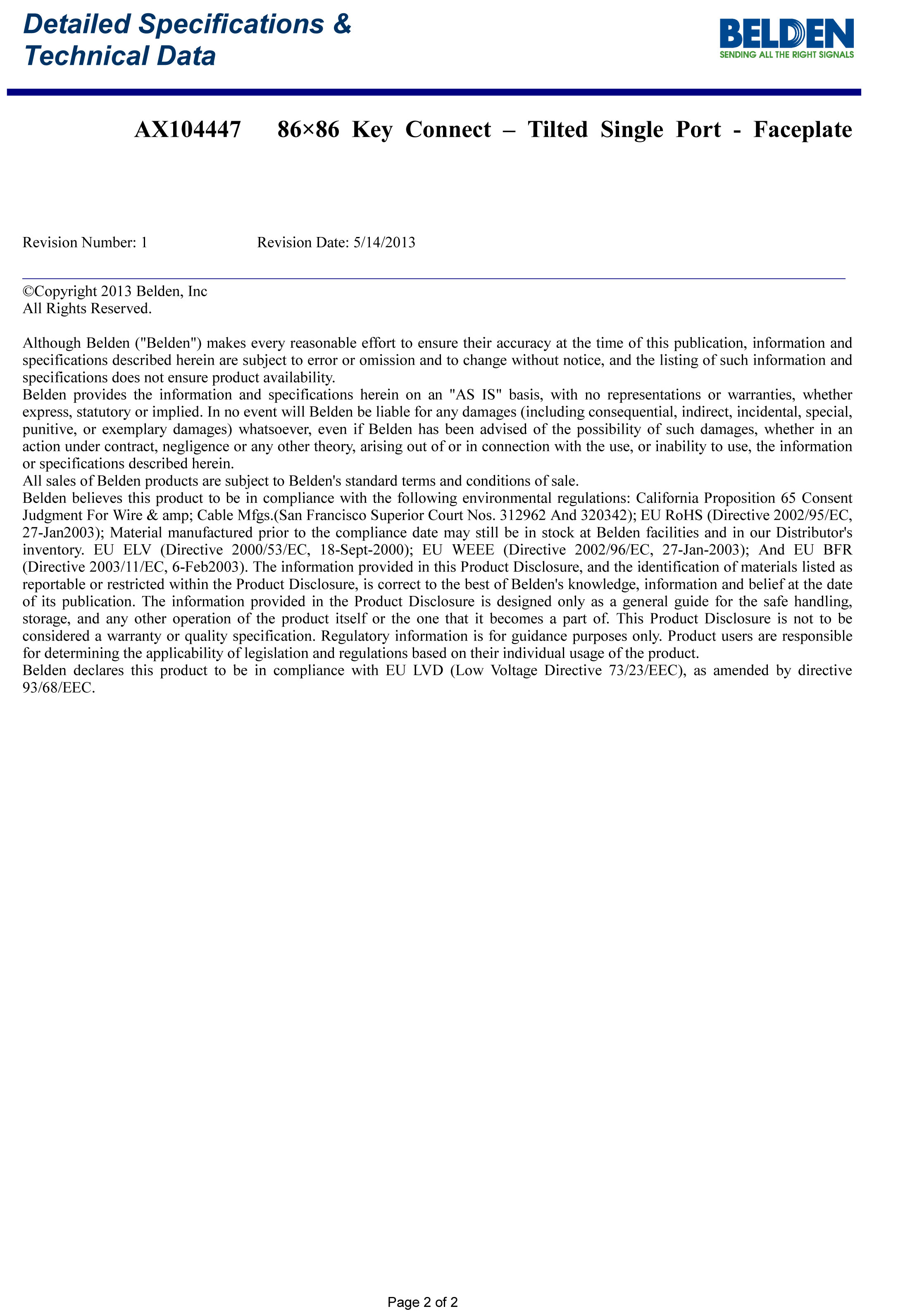 Belden AX104447 86x86 KeyConnect Tilted Single Port RJ45 Faceplate ...