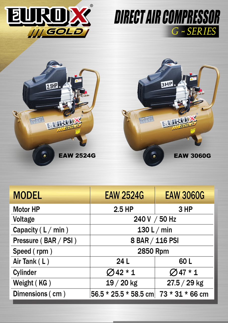 Europower Eurox Gold EAW2524G EAW3060G Heavy Duty Air Tank Air Compressor 2.5HP 3.0HP | Shopee ...