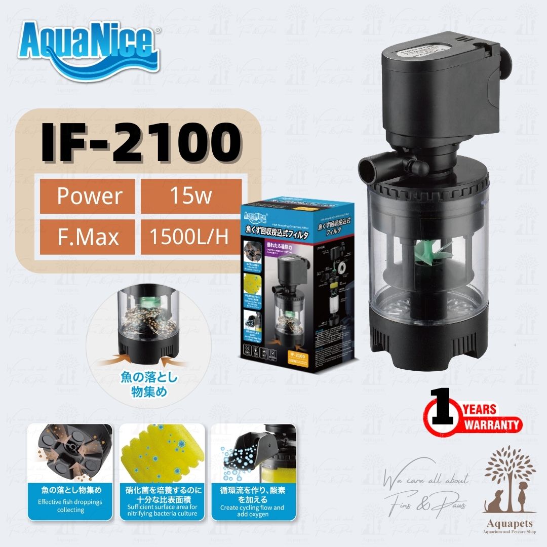 Aquanice 3 in 1 Fish Filter Pump with Dropping Collecting Filter Fish ...