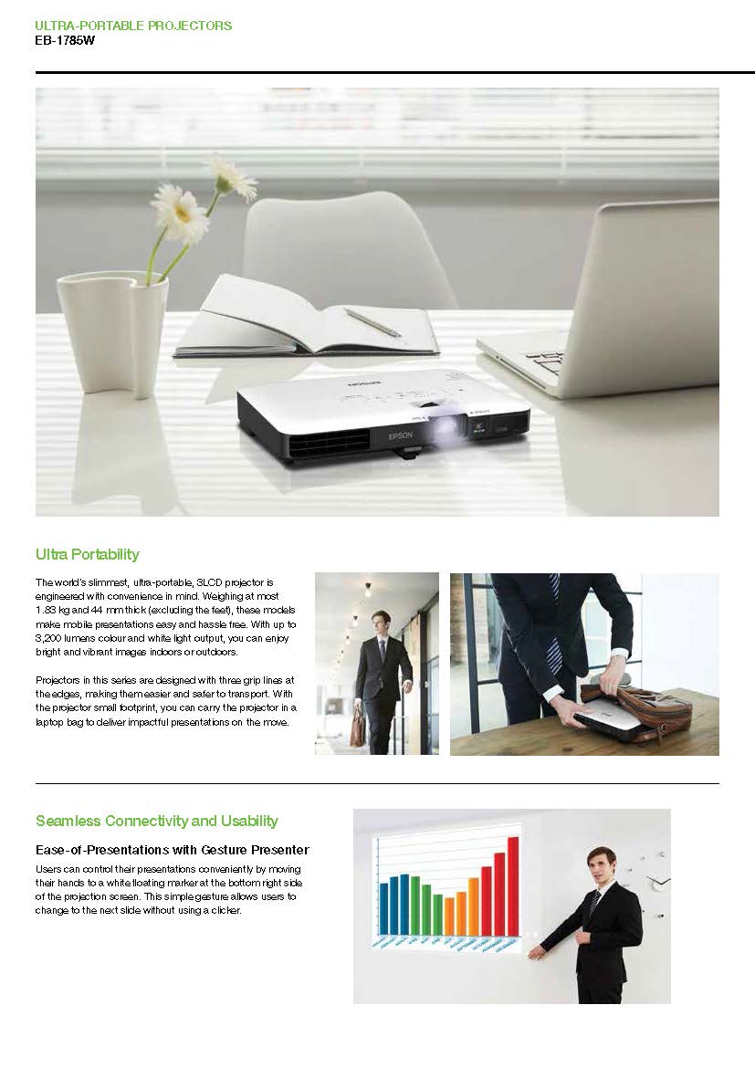 Epson EB-1785W Wireless WXGA 3LCD Slim Projector - Mobile (3,200 lm ...