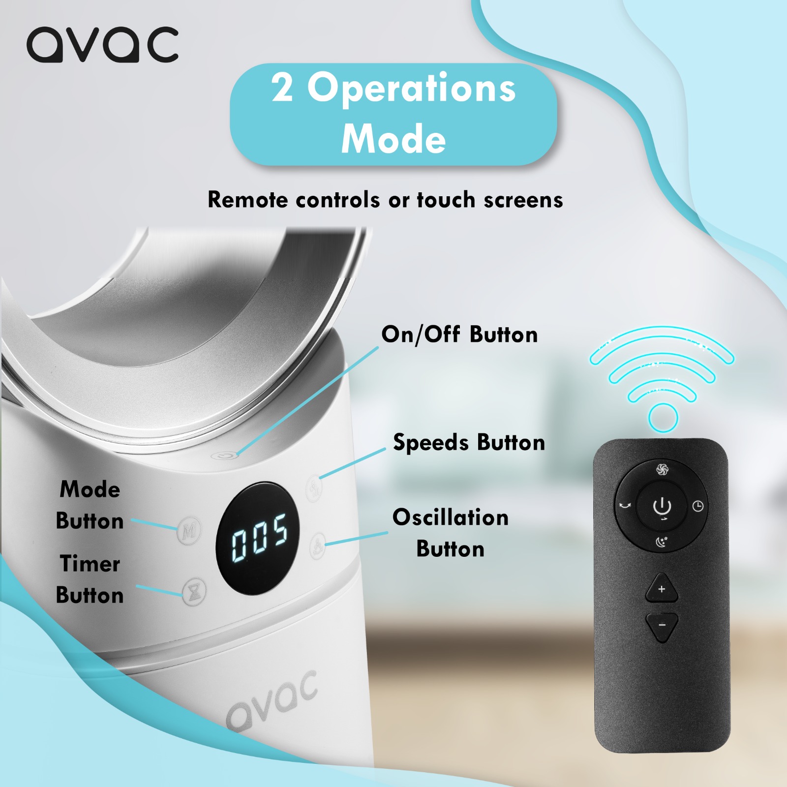 AVAC AeroFlow Bladeless Fan: 35W Power, Multi-Angle, Low Noise, Safety ...