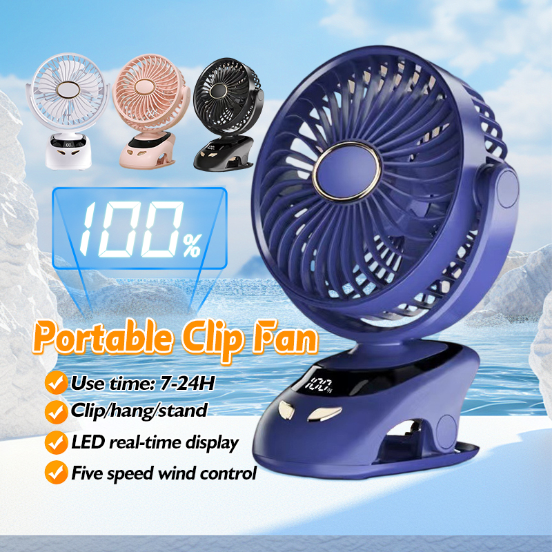 🧊15000mAh Rechargeable Mini Clip Fan Portable USB Kipas 5 Wind Speed ...