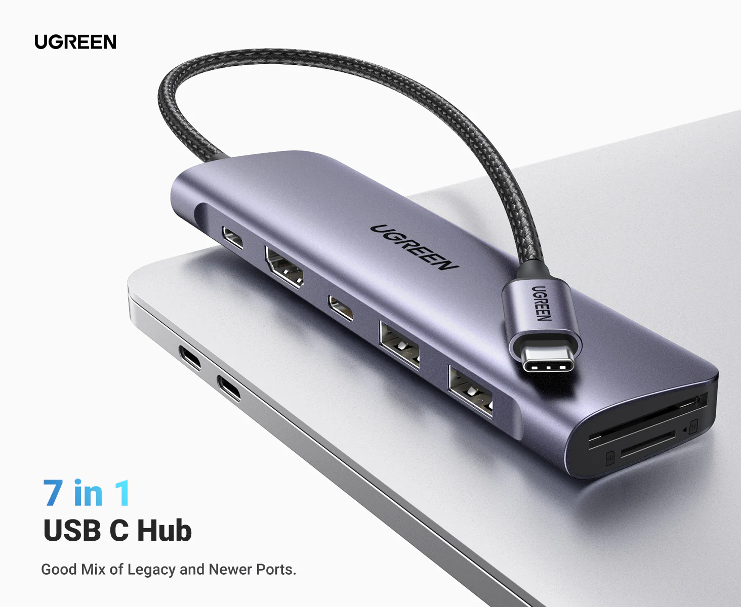 Ugreen 7-In-1 USB-C Hub Docking (HDMI 4K@30HZ+2*USB-A 3.0+USB-C 3.1+SD&TF+100W PD ALUMINUM CASE ...