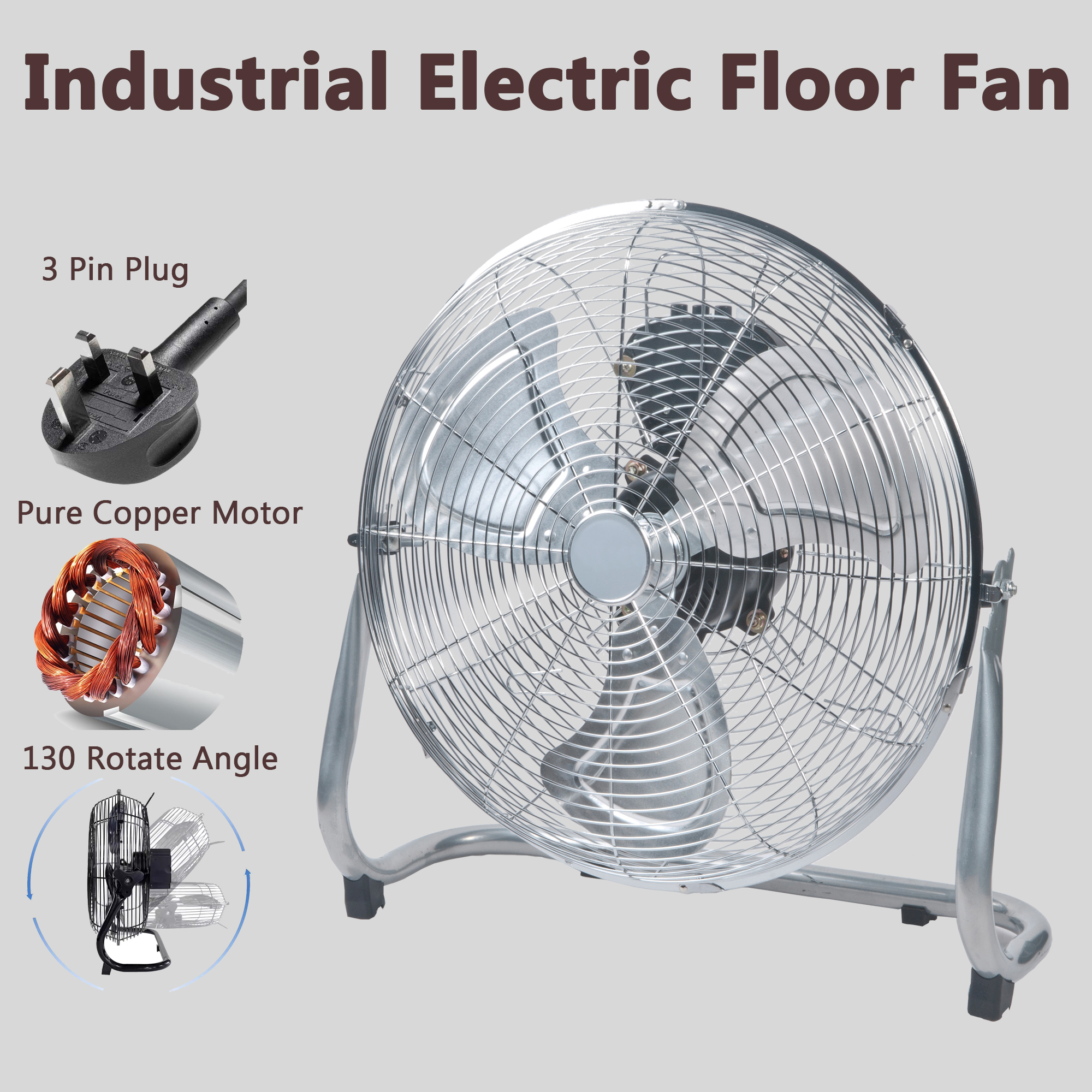 3H Pure Copper Motor Metal Clad Strong Industrial Electric Floor Fan ...