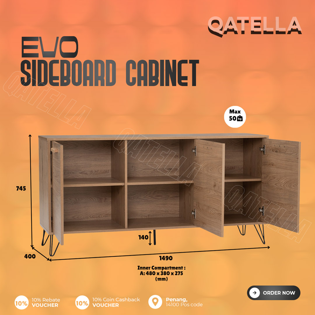 Qatella EVO 1.49 M Multipurpose Sideboard Cabinet Storage Box Cupboard ...