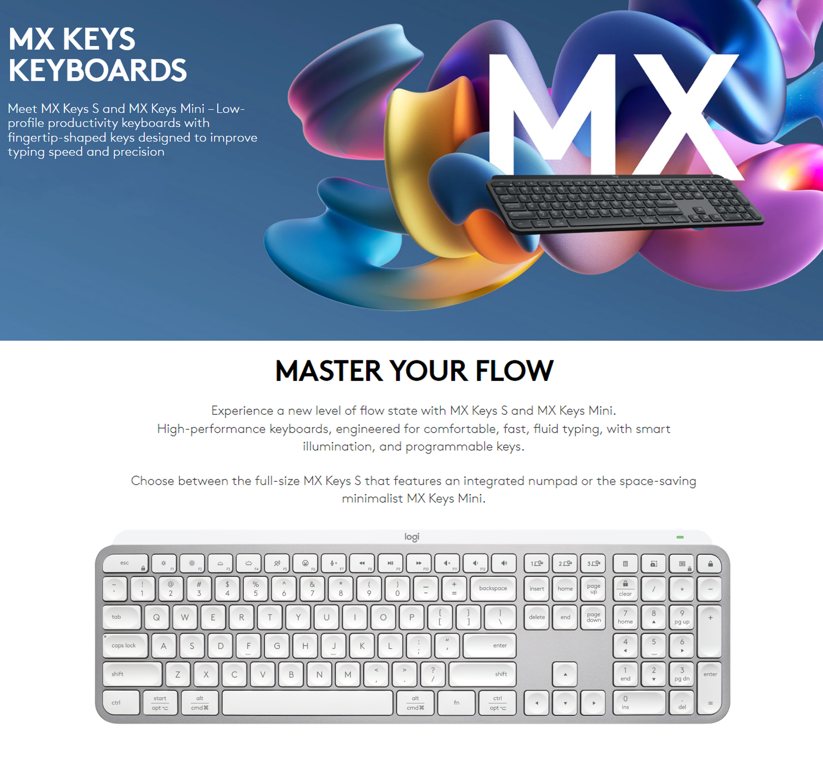 Logitech MX Keys S Advanced Wireless Illuminated Keyboard | Low Profile ...