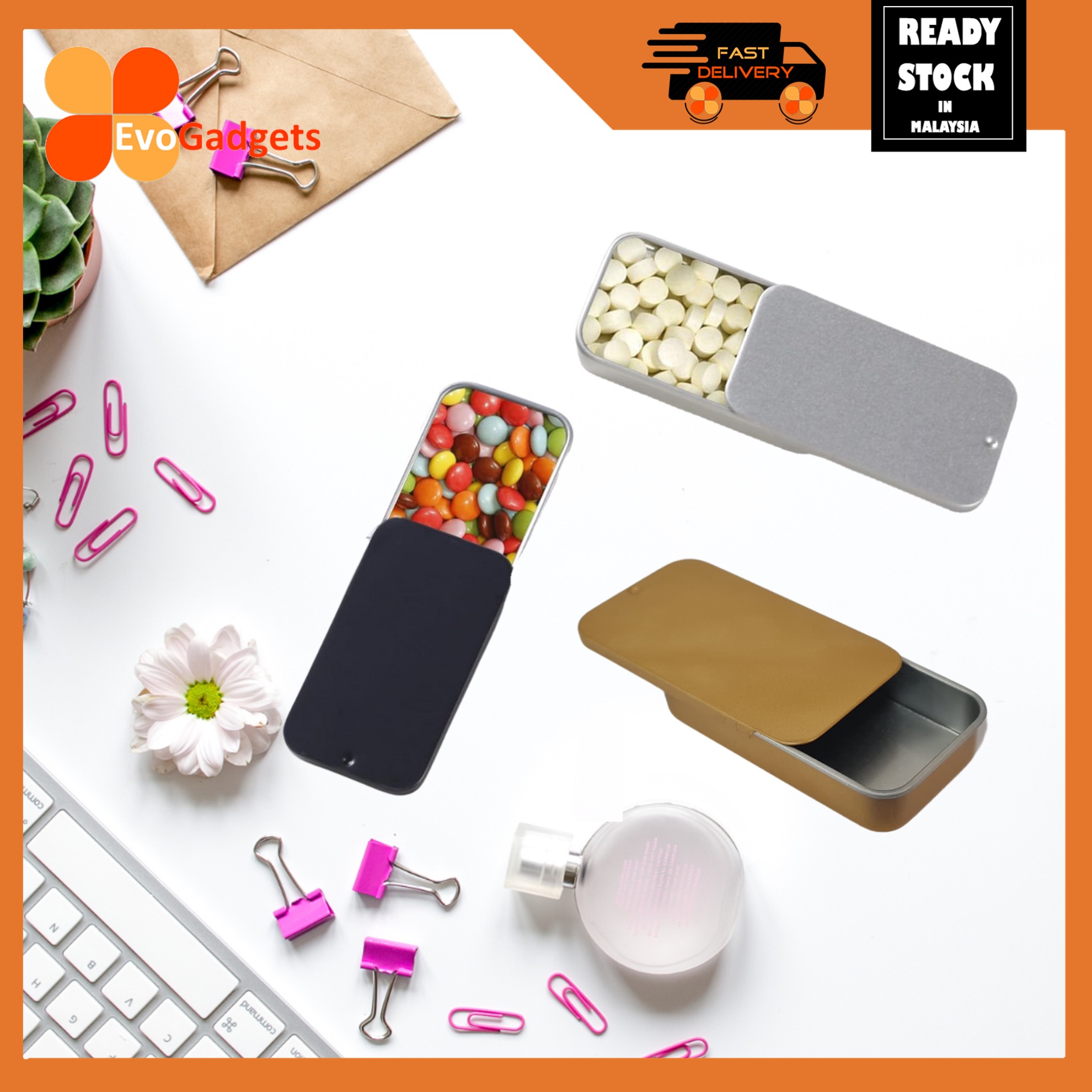 EvoGadgets | Mini Metal Tin box with Easy-Slide Lid / Tinbox Slider ...