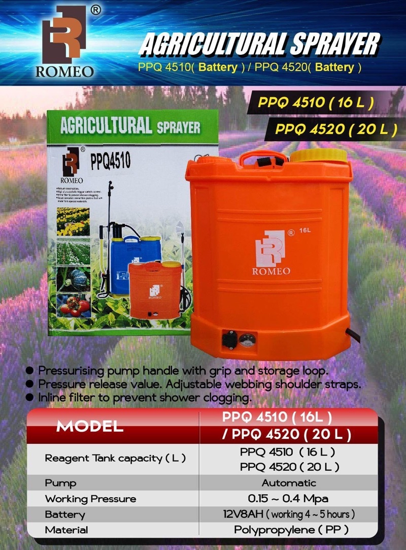 16L PPQ 4510 1 ROMEO Battery PVC Knapsack Sprayer | Shopee Malaysia