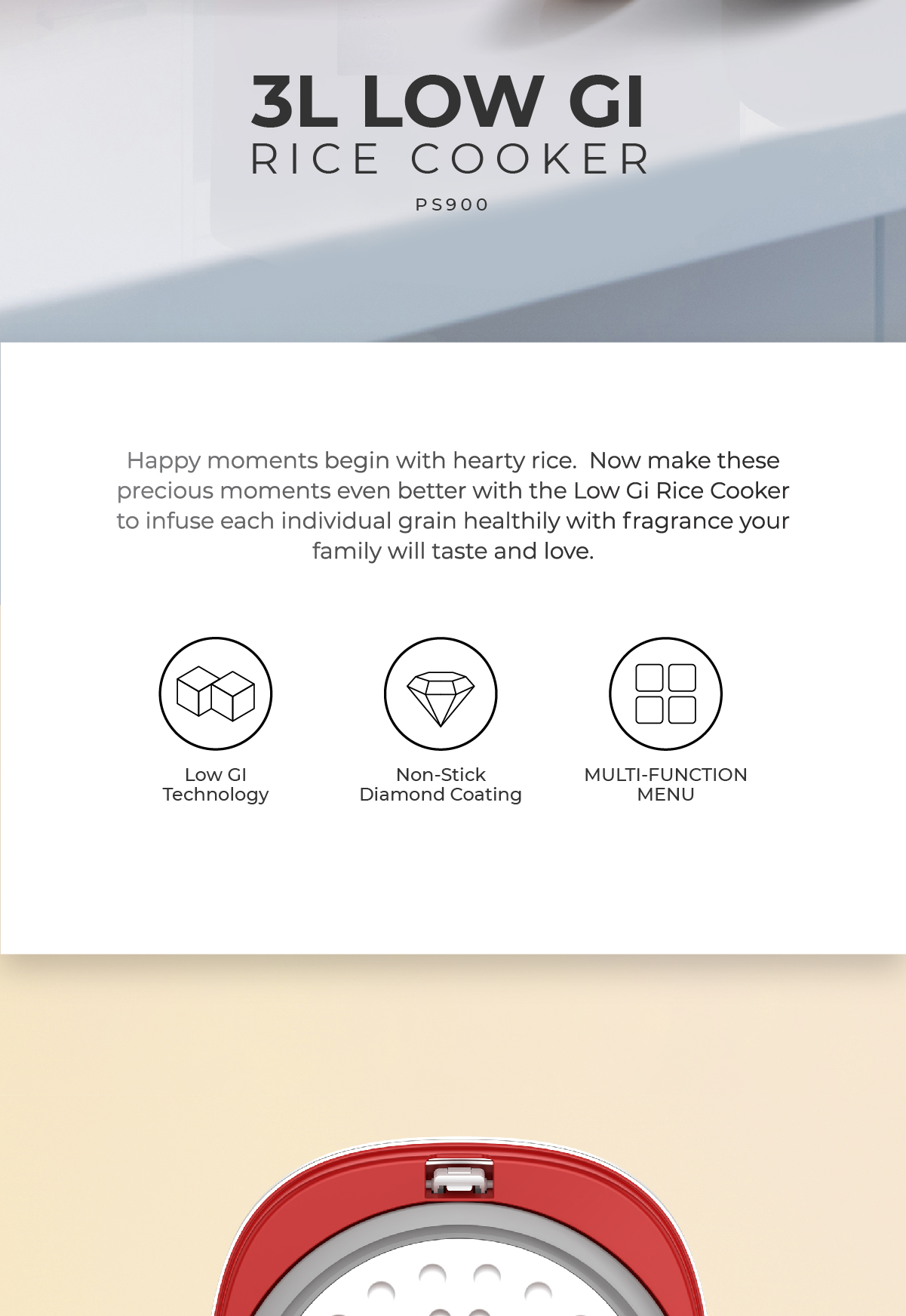 PerySmith Low GI Rice Cooker Easy Cooking Series (3L) PS900 | Shopee ...