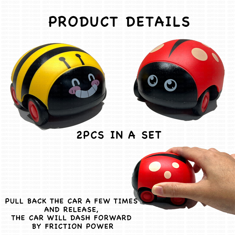 2PCS Insect Beetle Ladybird Car Push Pull Back Pullback Kereta Friction ...