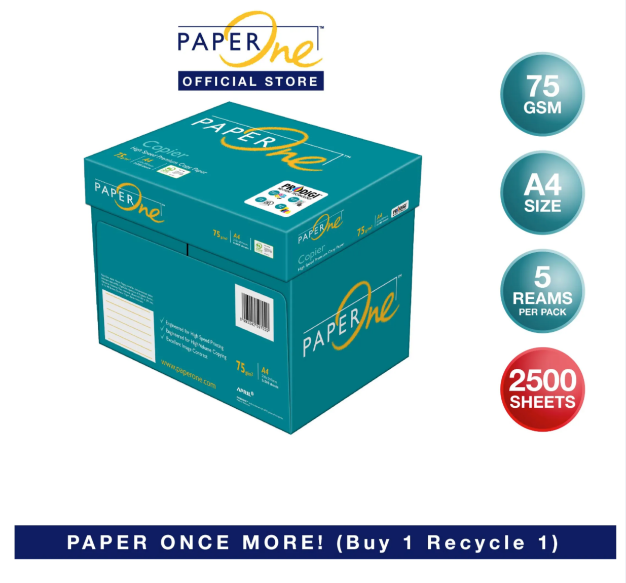 PaperOne A4 Copier Paper 75gsm 2500 Sheets (5 Reams) | Shopee Malaysia