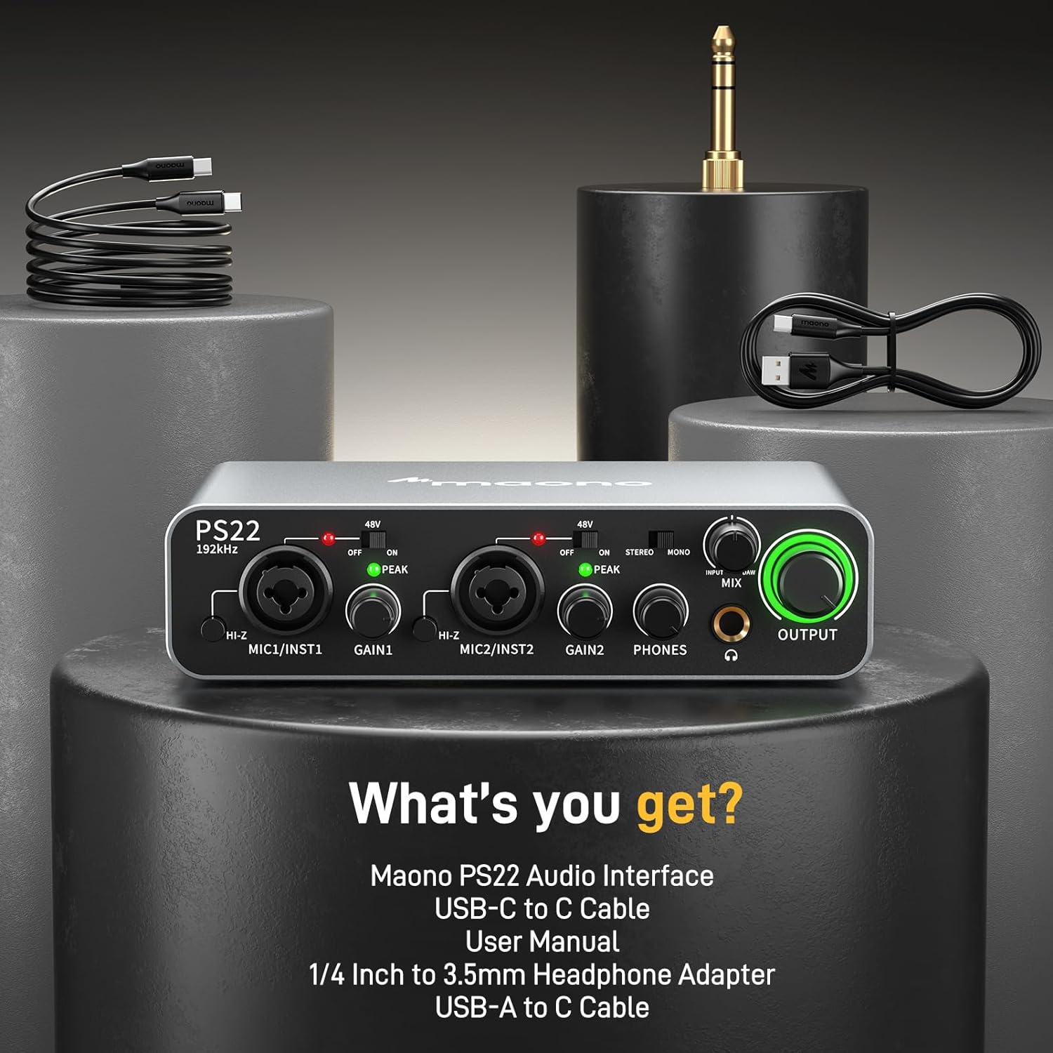 Maono PS22 Audio Interface for Recording, Music Production, Guitar ...
