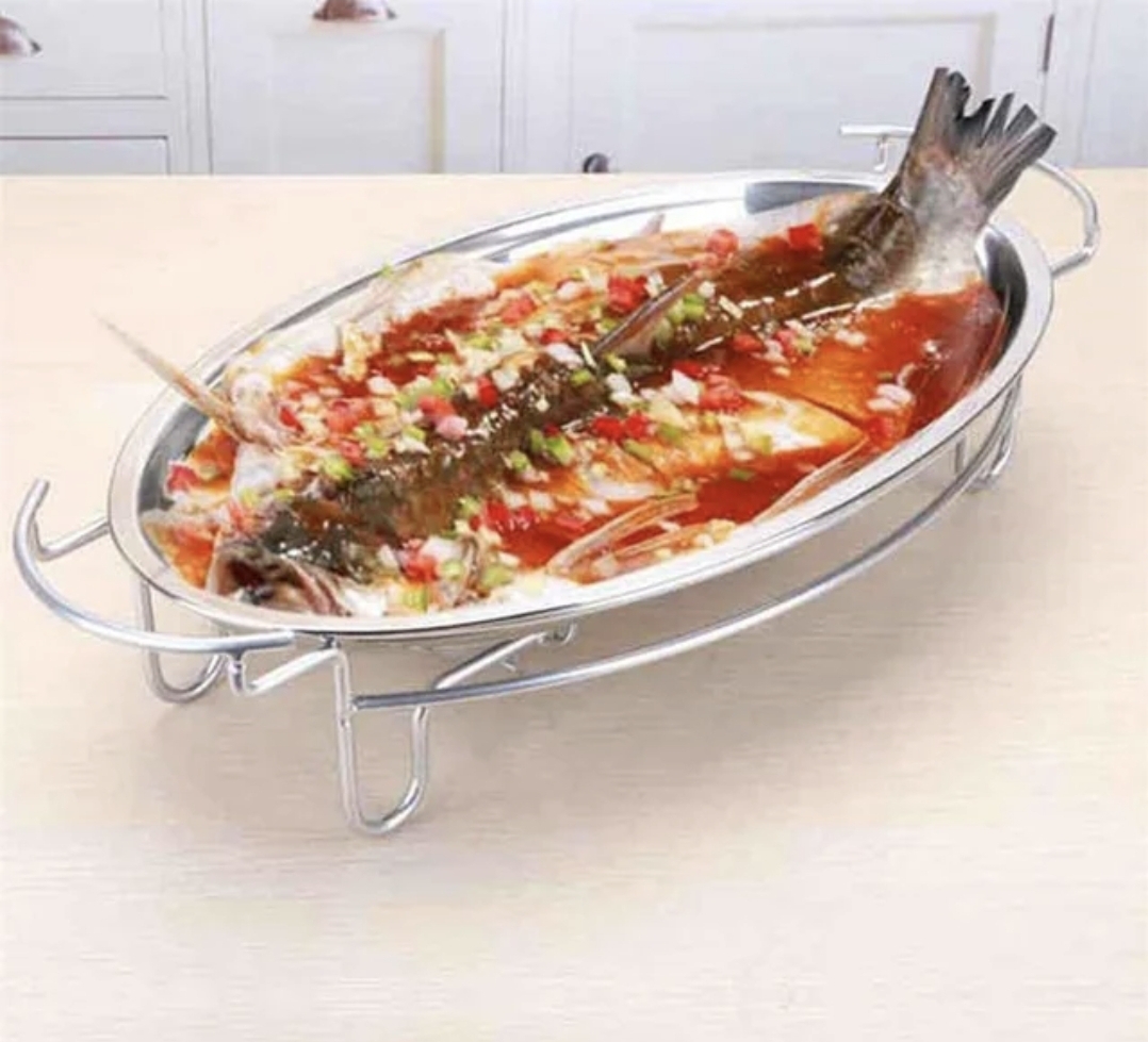 Oval Shape Fish Plate With Stand Warmer Pinggan Ikan Panas Bujur ...