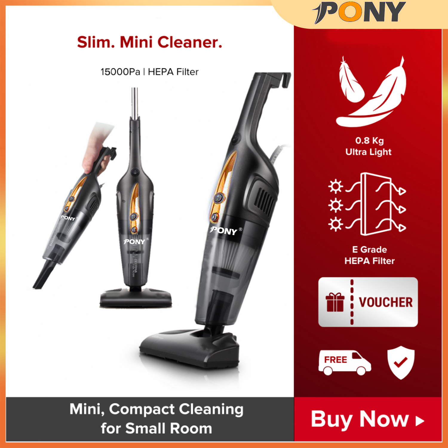 PONY 15000PA 3-in-1 Vacuum Cleaner Corded Handheld for both household ...
