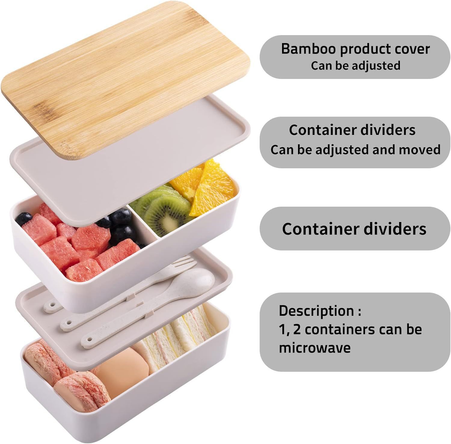 Japanese-style bamboo cover lunch box double-layer bento box microwave ...