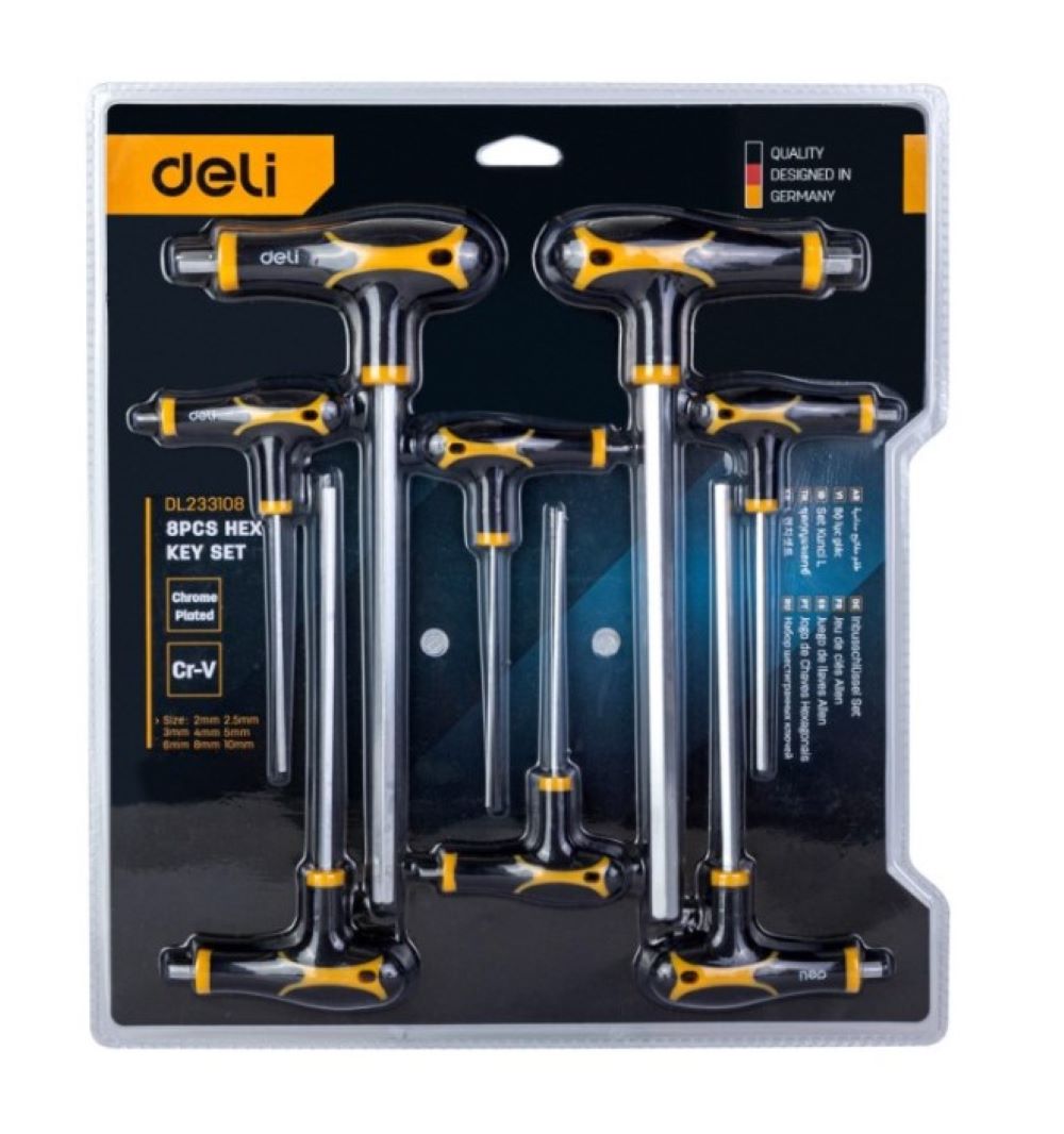 DELI 8 Pcs Hex Key Set T-Type Flat End CR-V DL233108 Allen Key With T ...