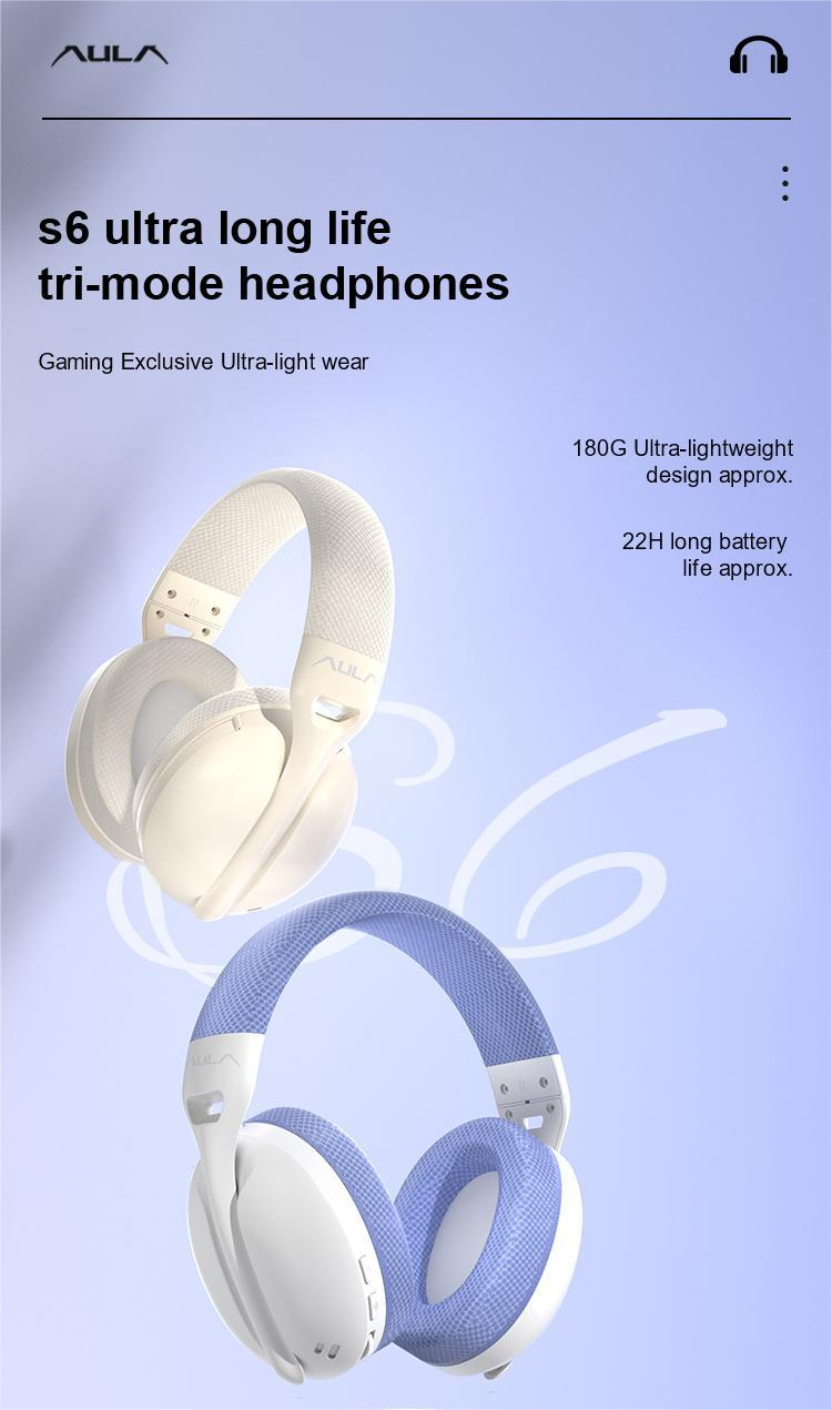 Aula S6 Wireless Headphone 3 Mode 2.4G/Bluetooth 5.3 /Wired Lightweight ...