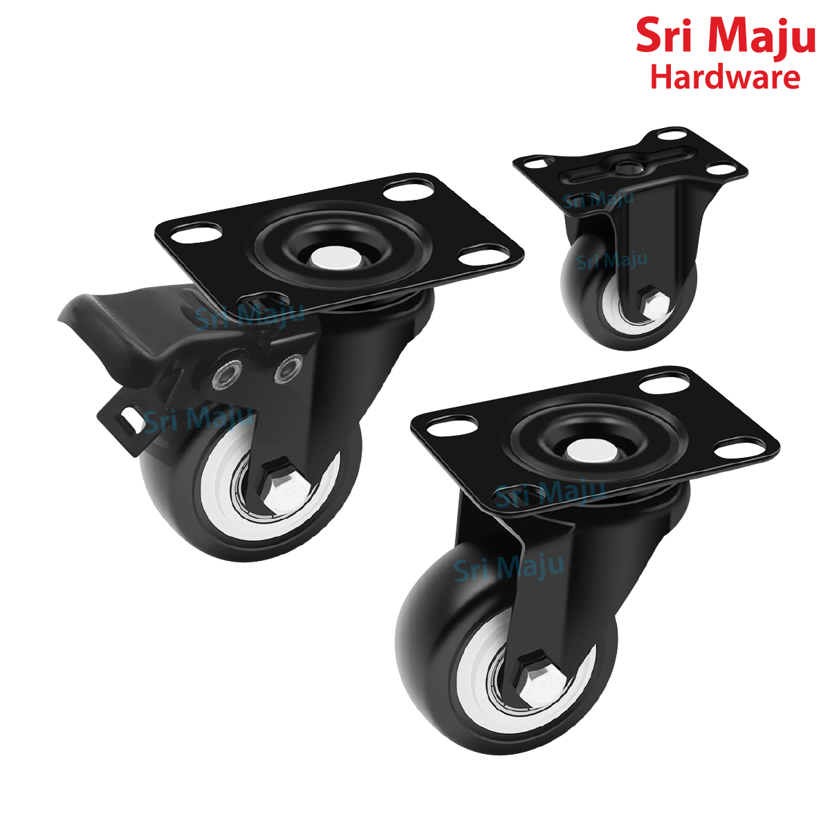 MAJU Heavy Duty Top Flat Black Rubber Wheel for Furniture Cabinet ...