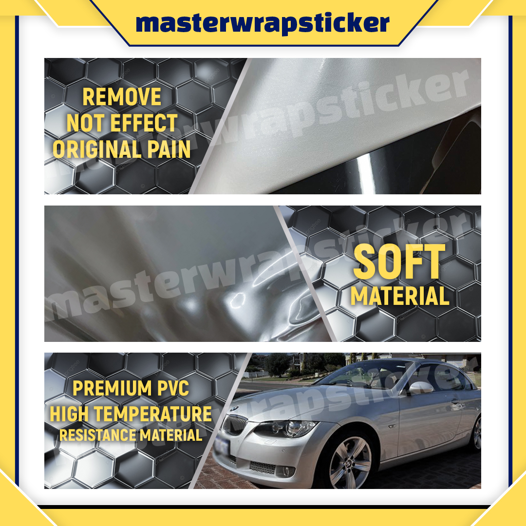 PREMIUM GLOSSY SILVER STICKER KERETA(152CM-90CM)stiker kereta PERAK ...