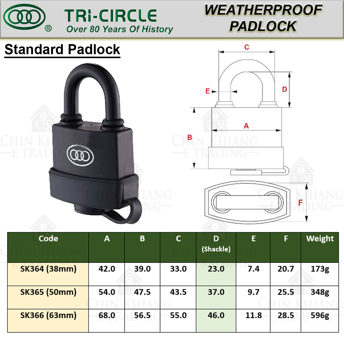 Tri-Circle Waterproof Padlock ABS Covered Outdoor Long Shackle Mangga ...
