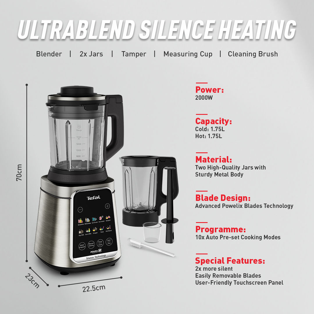 Tefal 2000W Ultrablend Silence High Speed Smart Blender Cooker (Hot & Cold) BL98S (Food ...