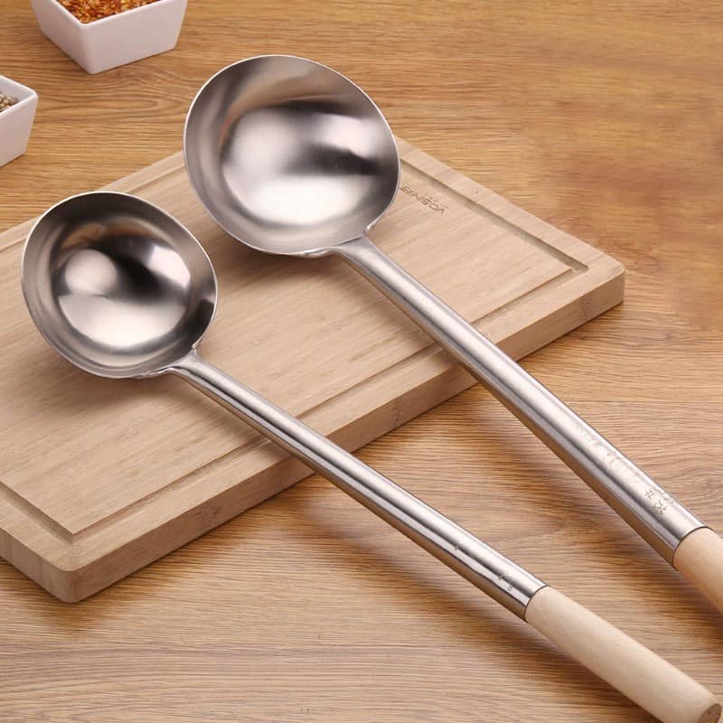 Stainless Steel Hand Made Ladle With Wood Handle Soup Scoop Frying Cook ...