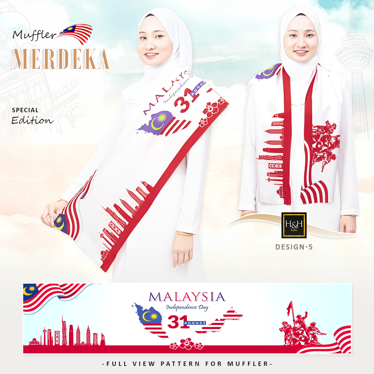 Muffler Scarf Merdeka perempuan Dewasa Moden Viral Merdeka 2024 Stylish ...