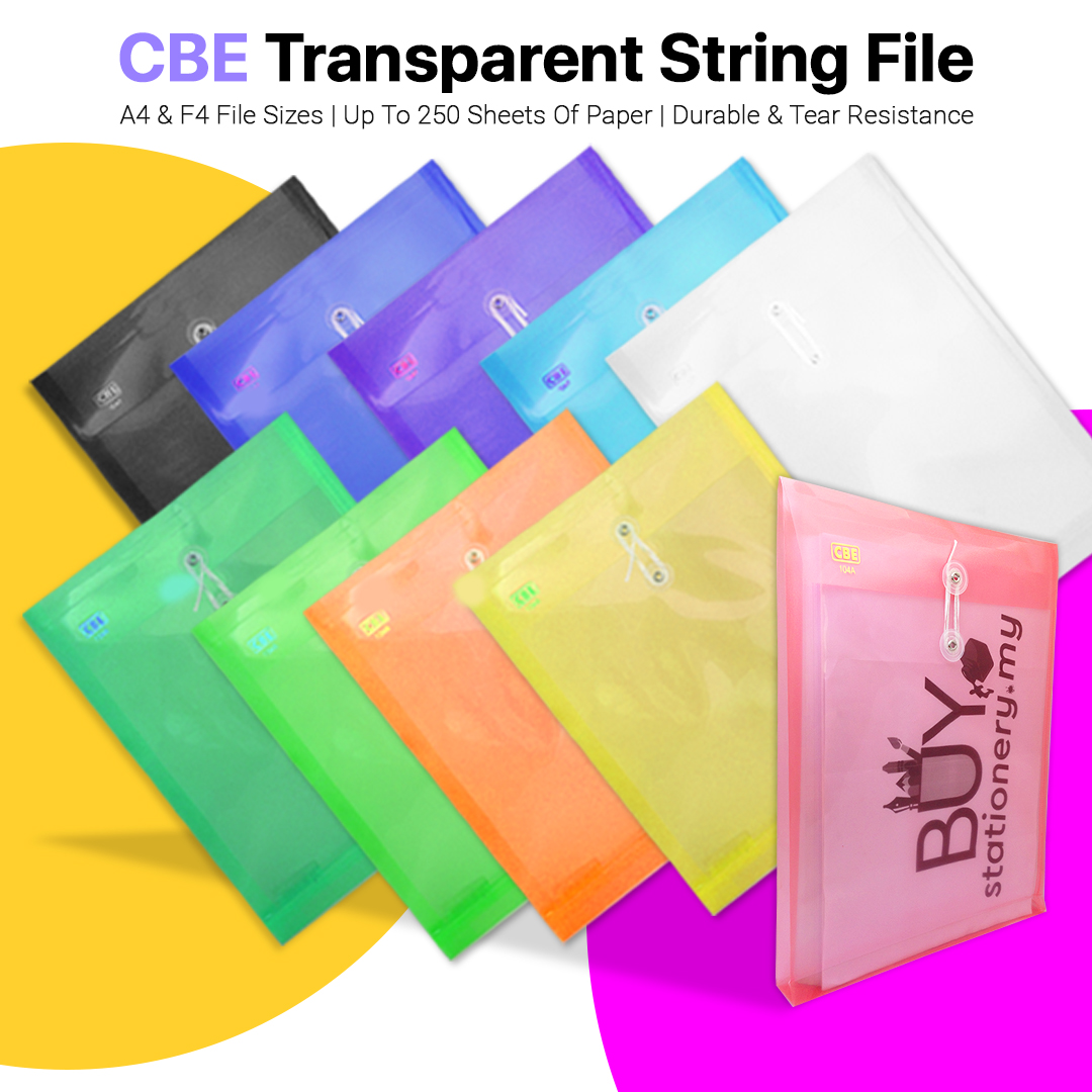 A4/F4 CBE Transparent File String Folder Colour PVC Holder 104A/104F ...