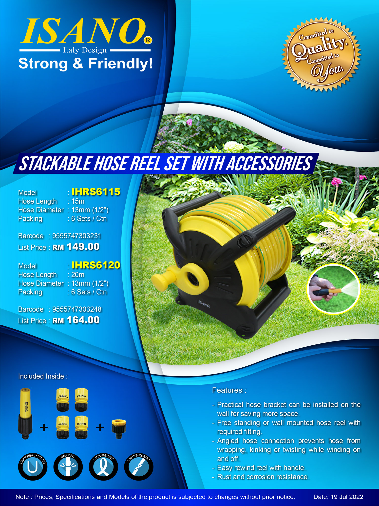 ISANO 20 Meter Hose Reel Set With Accessories 1/2" Hose IHRS6120 ...