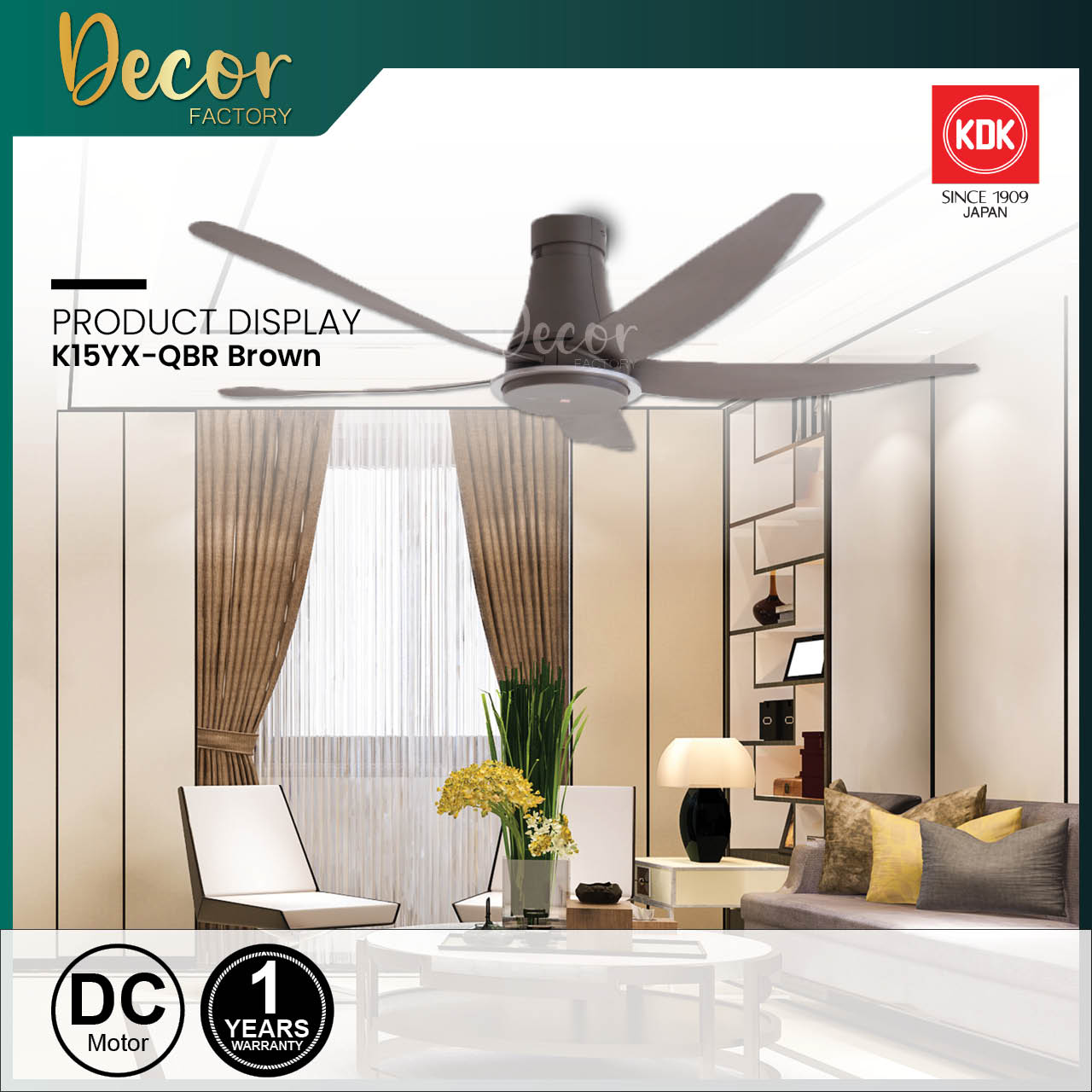 KDK K15YX-QBR K15YX-RBR 60" 5 Blades with 9 Speed DC Motor Remote ...