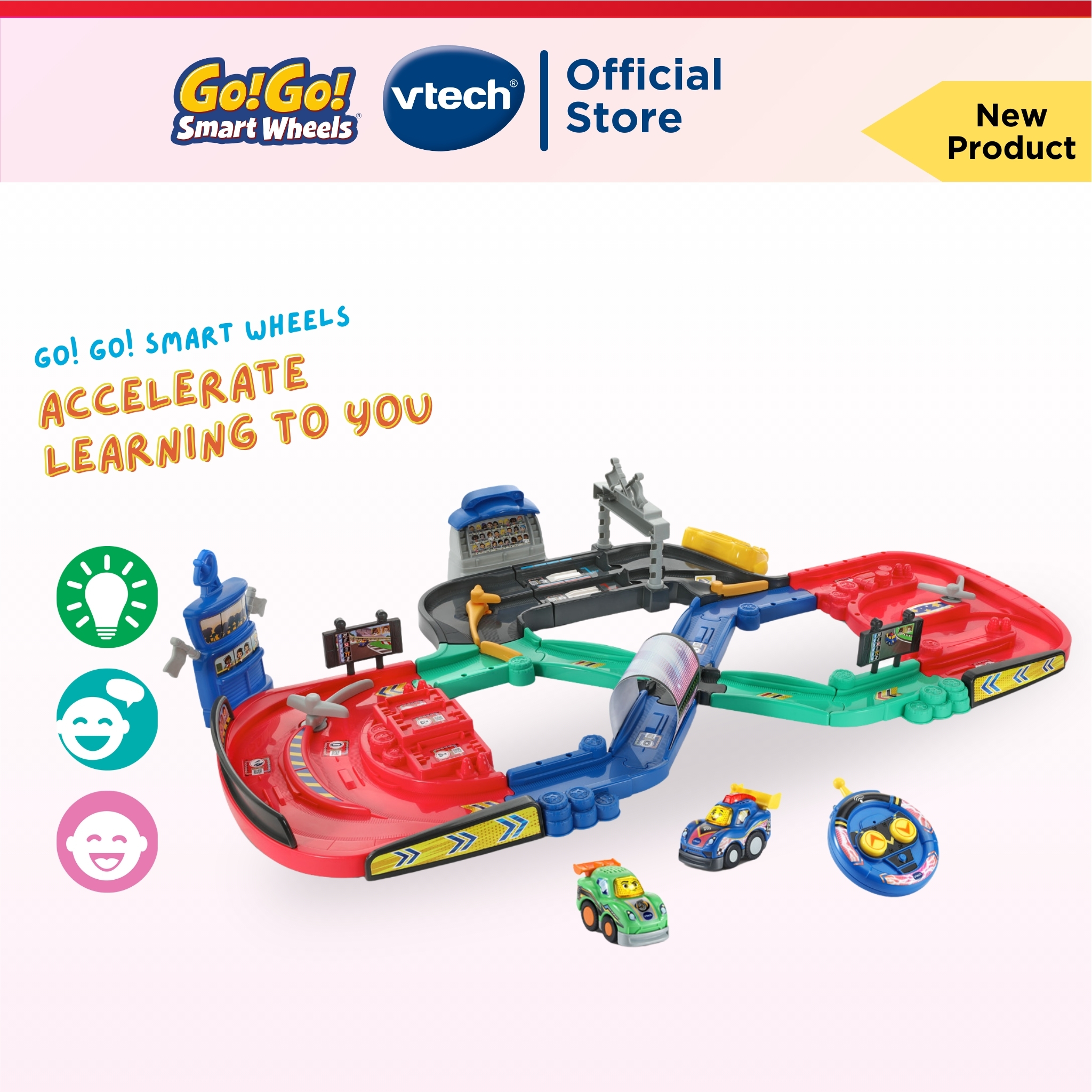 VTech Remote Control Car + Motorized Car Checkered Flag Motorized Track ...
