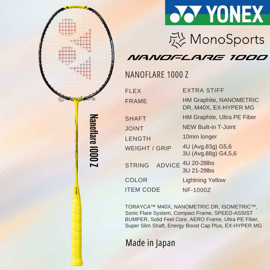 Monosports Yonex Nanoflare 1000z Series Badminton Rackets Free Grip Free Bag | Shopee Malaysia