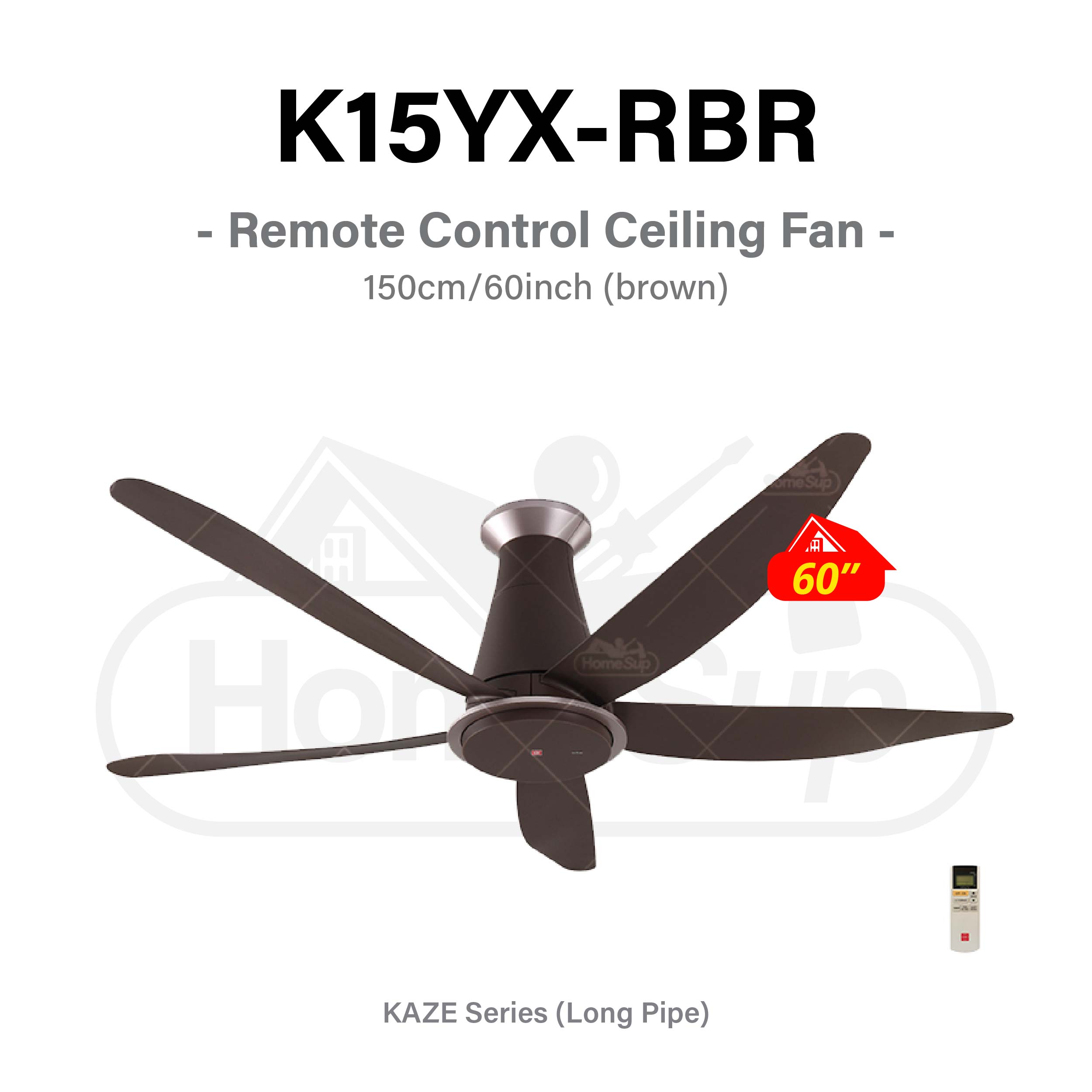 KDK K15yx-rbr Ceiling Fan – 60 Inch, Long Pipe, DC, Remote Control ...