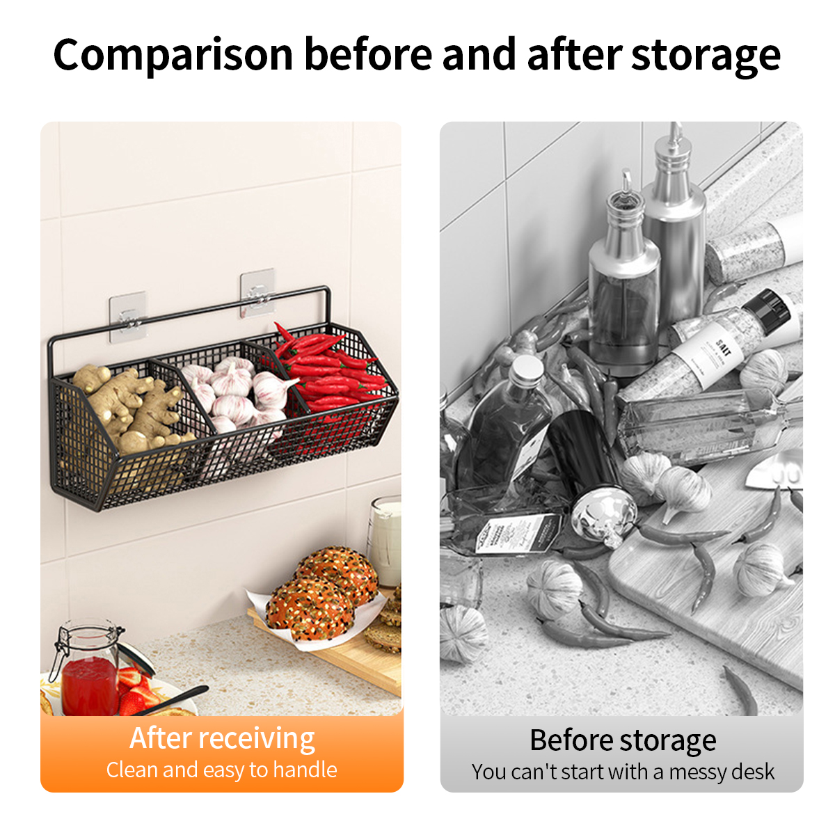 Wall Mounted Storage Rack Onion Ginger Seasoning Storager Basket ...